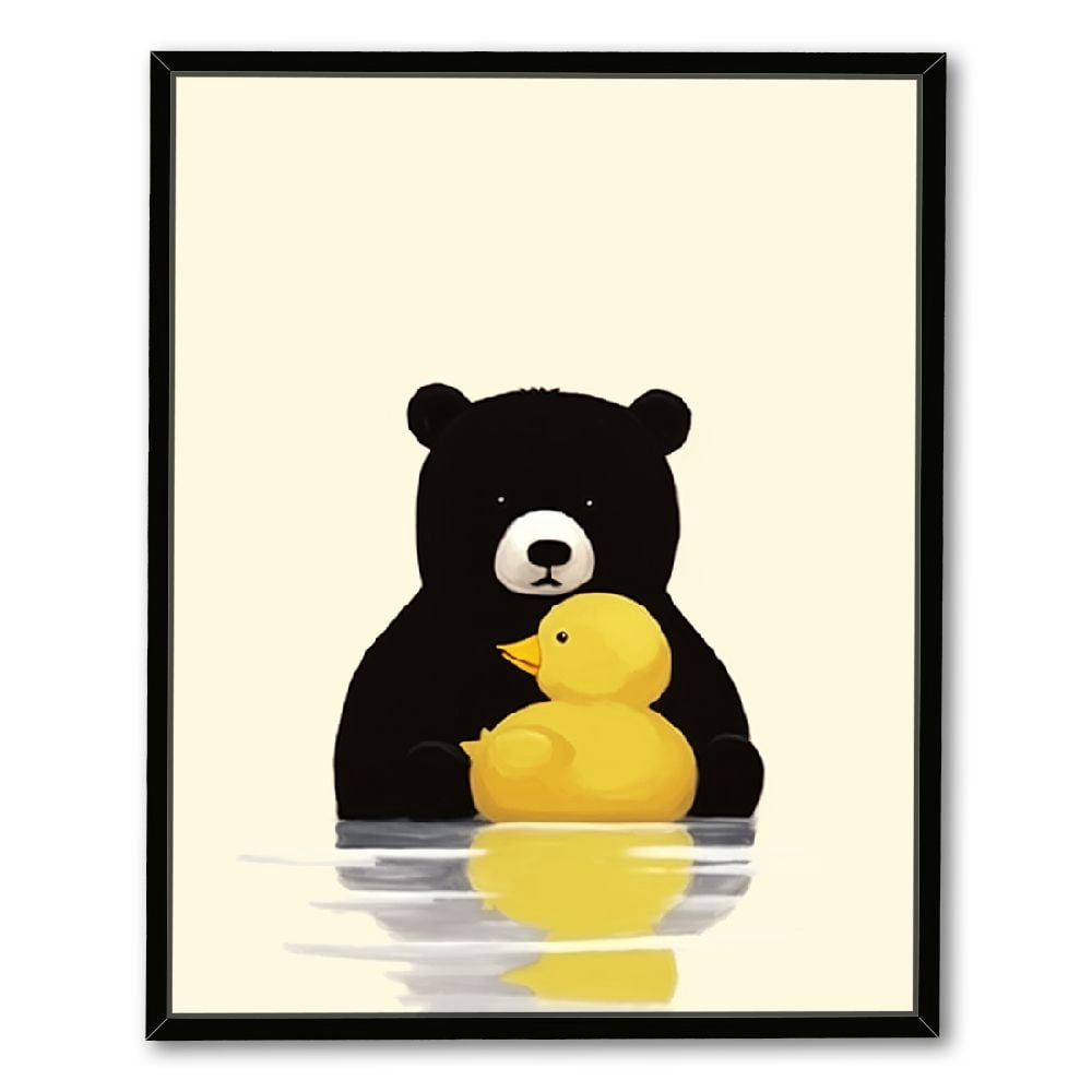 Nawypu Funny Animal Black Bear Ducky Bathroom Canvas Wall Art Modern ...