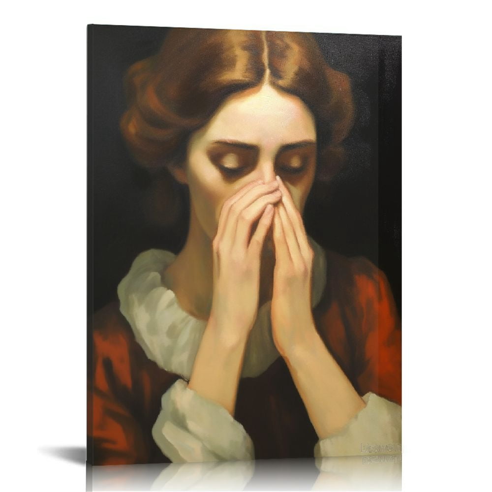Nawypu Funny Bathroom Canvas Wall Art Humorous Classical Woman Covering ...
