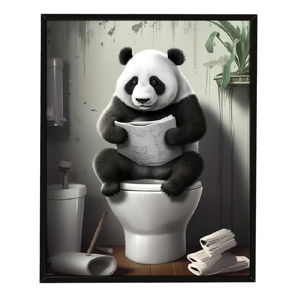 Nawypu Funny Bathroom Panda Wall Art Black and White Rustic Country ...