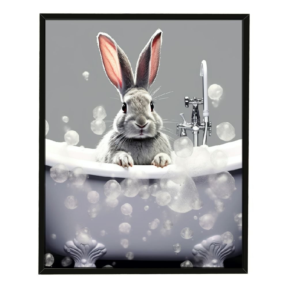 Nawypu Funny Bathroom Rabbit Wall Art Bunny In Bathtub Bathroom ...