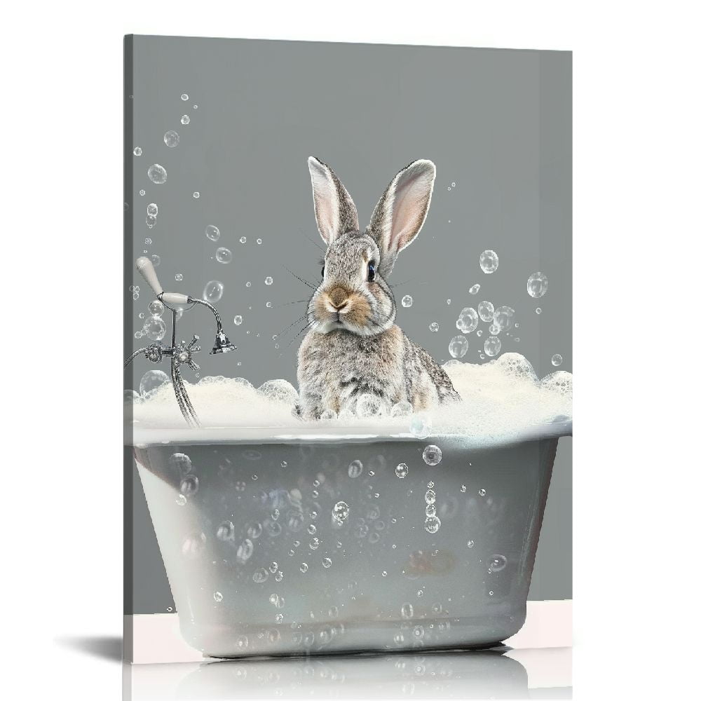 Nawypu Funny Bathroom Rabbit Wall Art Bunny In Bathtub Bathroom ...