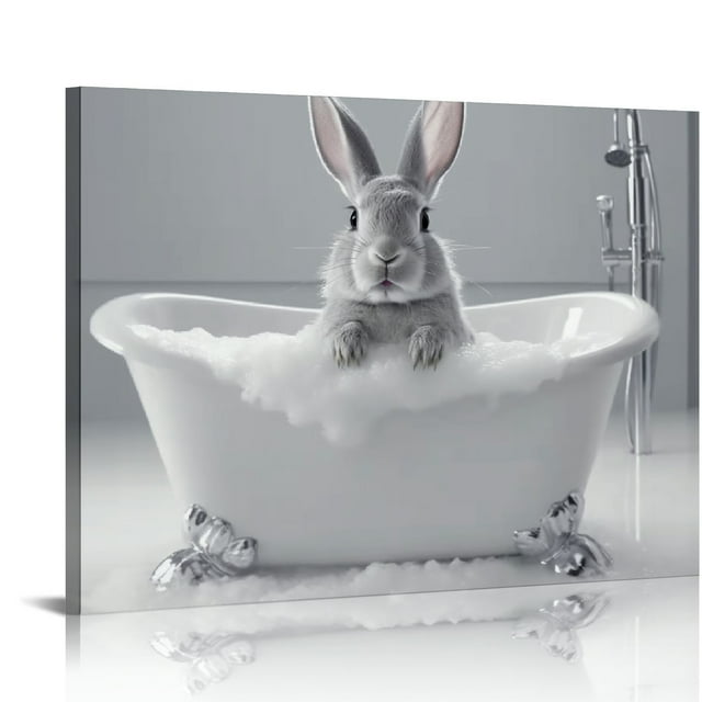 Nawypu Funny Bathroom Rabbit Wall Art Bunny In Bathtub Bathroom ...