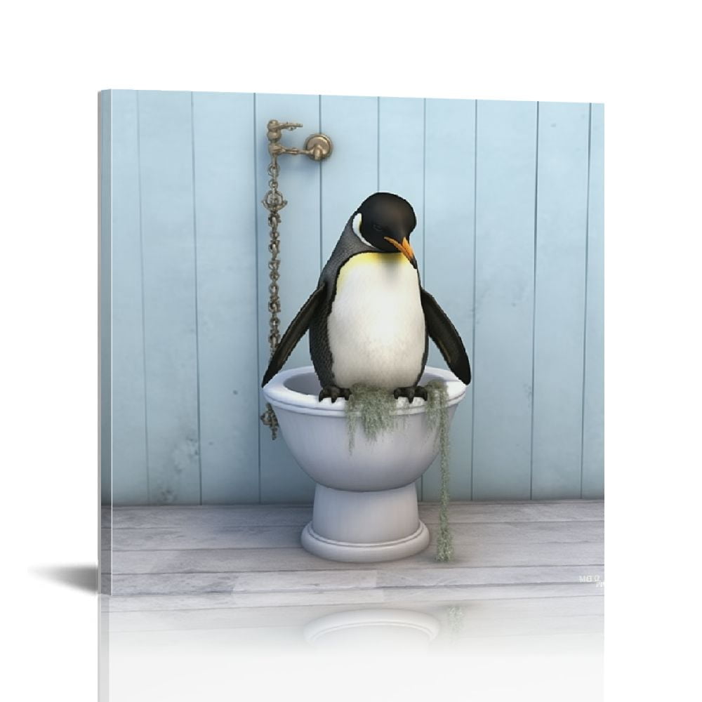 WERPE Funny Bathroom and Restroom Penguin Wall Art – Kids Bathroom ...