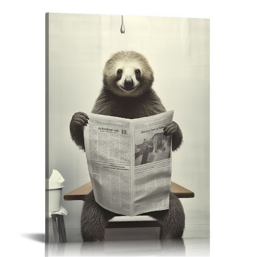 Nawypu Funny Bathroom Wall Art Black and White Sloth Canvas Wall Art ...
