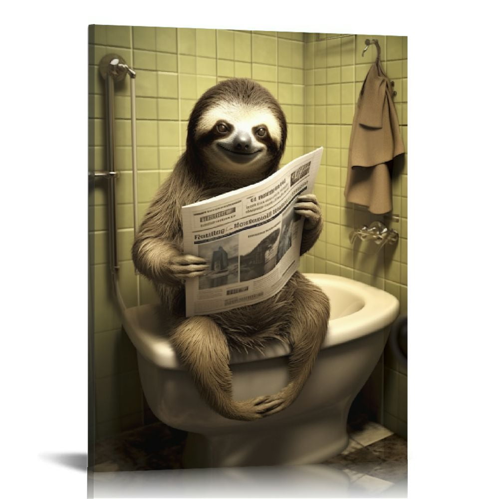 WERPE Funny Bathroom Wall Art, Cute Sloth Sitting on the Toilet Reading ...