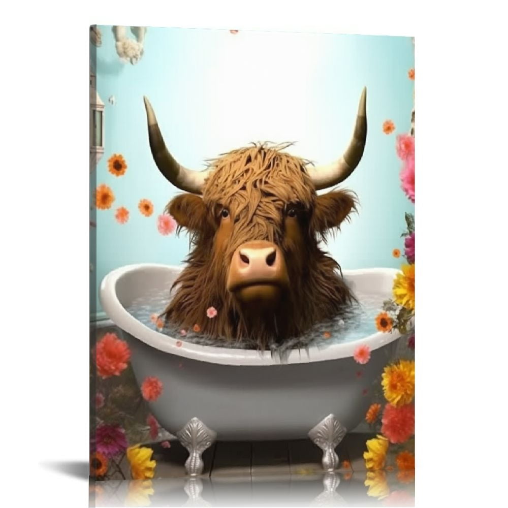 Nawypu Funny Bathroom Wall Art Decor, Highland Cow Wall Art, Waterproof ...