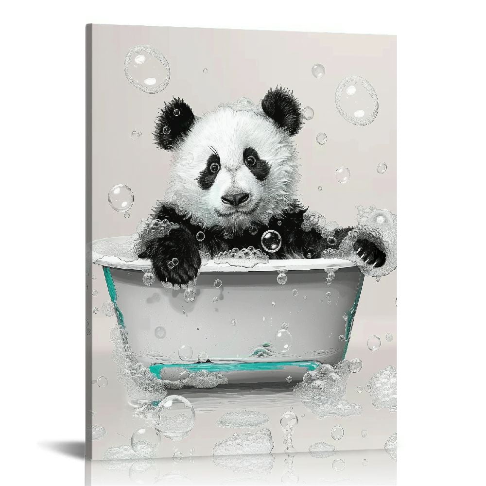 Nawypu Funny Bathroom Wall Art Panda Bathroom Wall Decor Black And ...