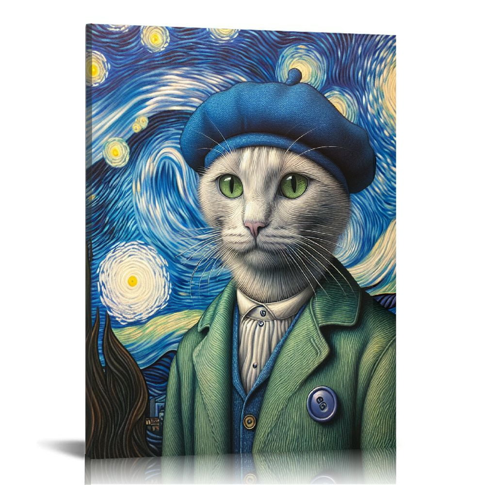 Nawypu Funny Bathroom Wall Art, Vintage Funny Cat Canvas Wall Art ...