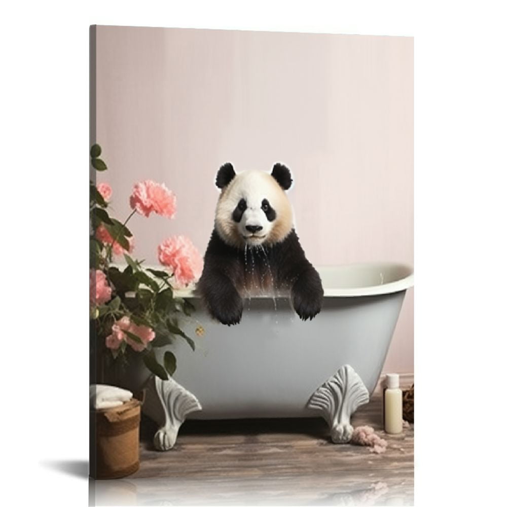 Nawypu Funny Bathroom Wall Decor Happy Giant Panda In A Bathtub Cute ...