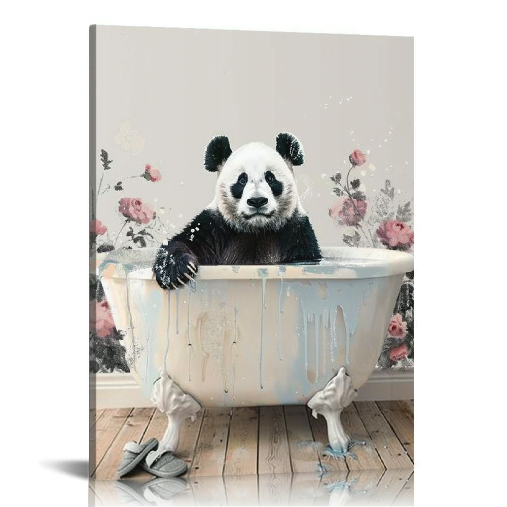 Nawypu Funny Bathroom Wall Decor Happy Giant Panda In A Bathtub Cute ...