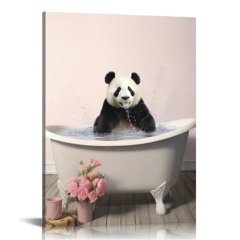 WERPE Funny Bathroom Wall Decor Happy Giant Panda In A Bathtub Cute ...