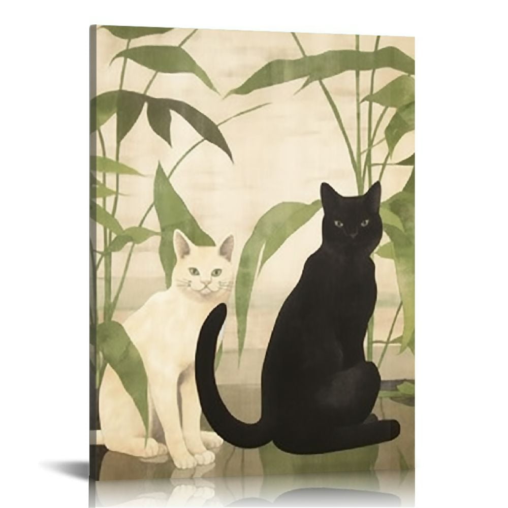 Nawypu Funny Black Cat Wall Art Prints Abstract cat art boho black cat ...