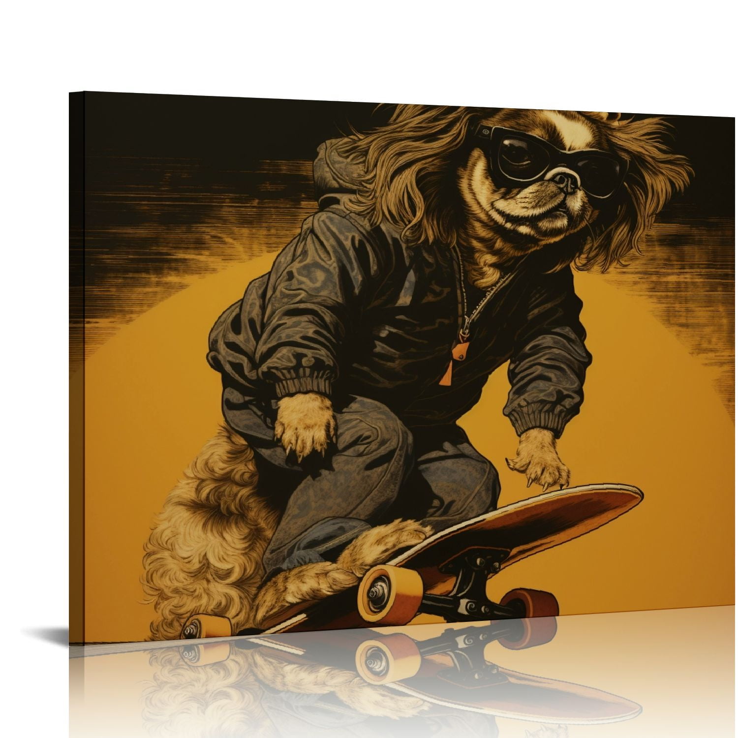 Nawypu Funny Canvas Wall Art Funky Dog Play Skateboard Graffiti Picture ...
