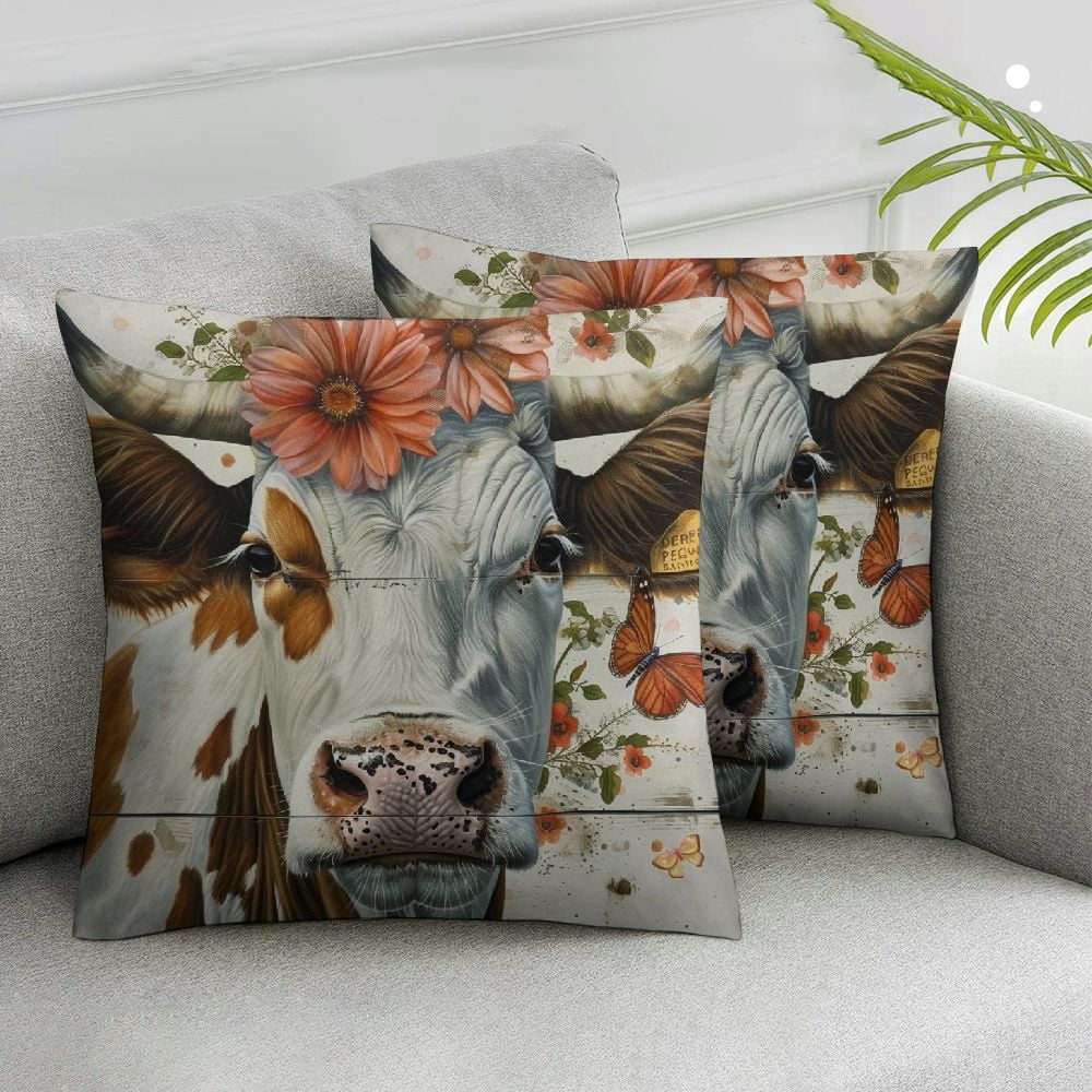 Nawypu Funny Cow Pillow Covers,Hay Girl Hay Funny Farmhouse Cow Pillow ...