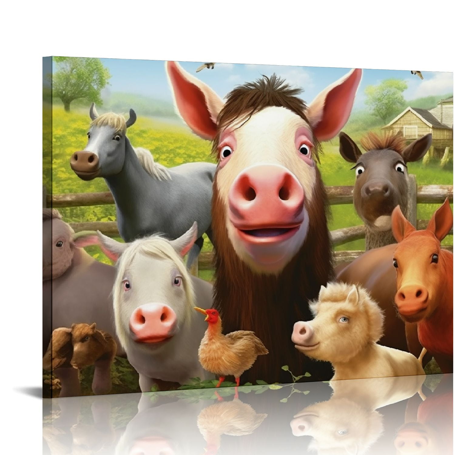 Nawypu Funny Farmhouse Animals Wall Art Cow Pig Donkey Friends Canvas ...