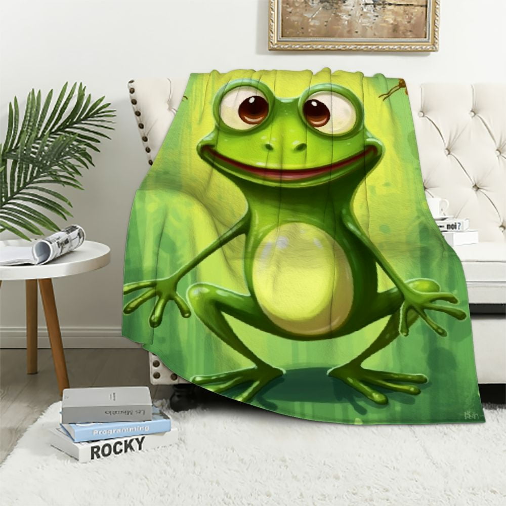 Nawypu Funny Green Frog Throw Blanket Cartoon Cute Frog Print Blanket ...