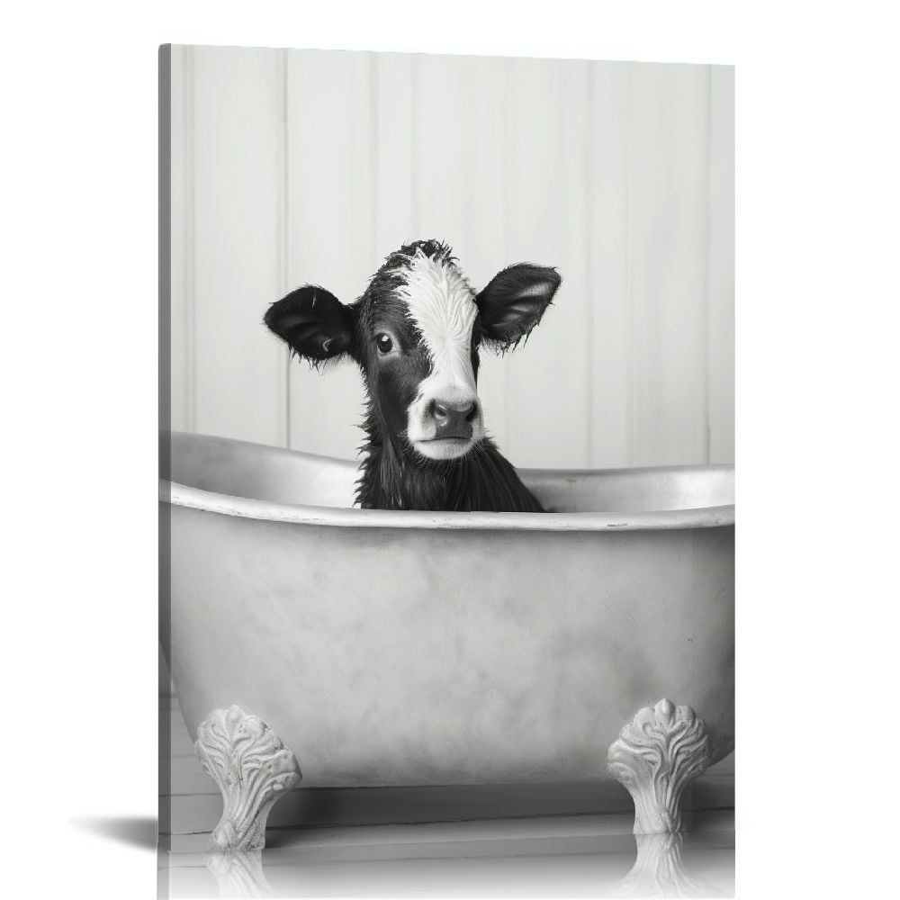 Nawypu Funny Highland Cow Bathroom Wall Art Prints, Vintage Black and ...
