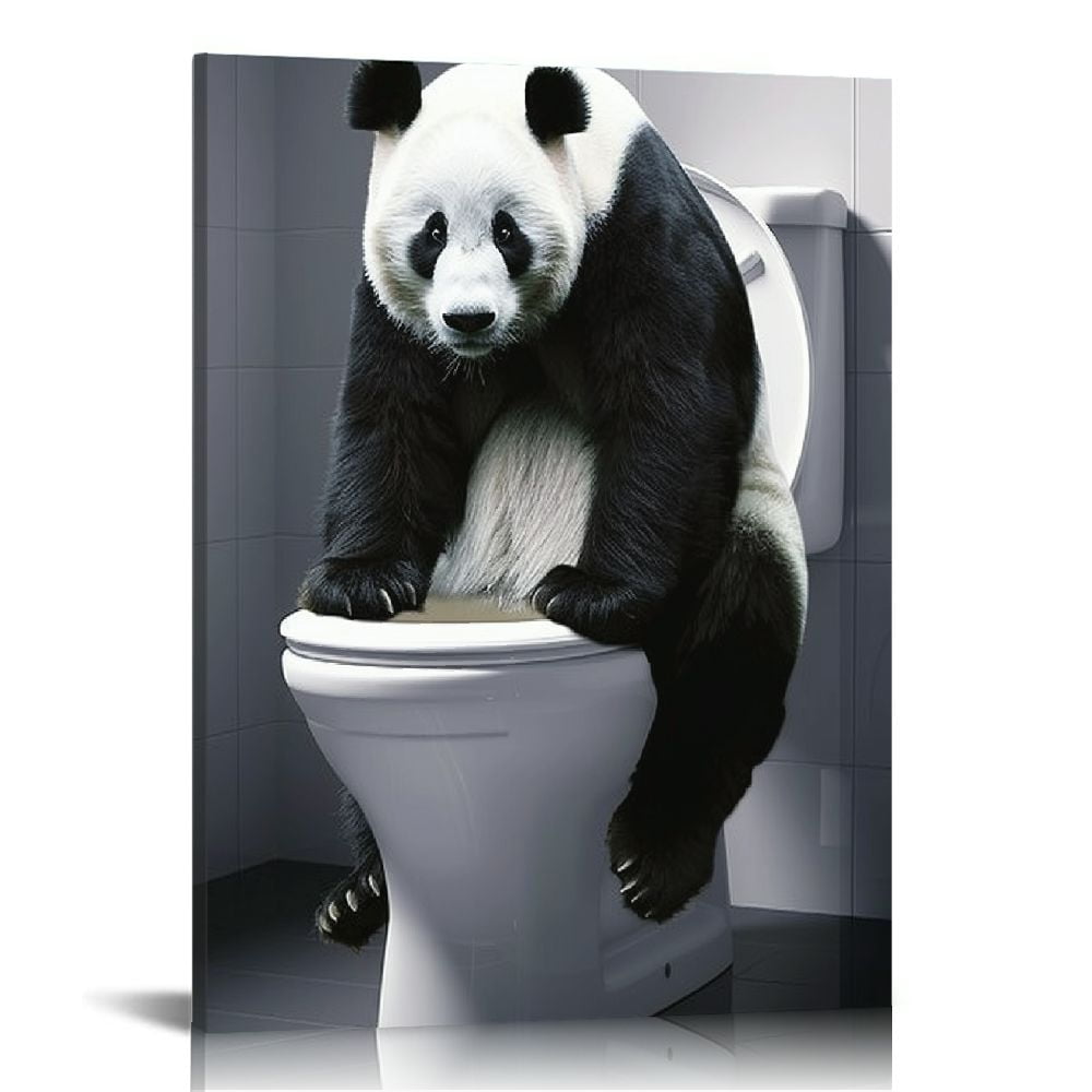 Nawypu Funny Panda Bathroom Canvas Wall Art, Panda on Toilet Picture ...