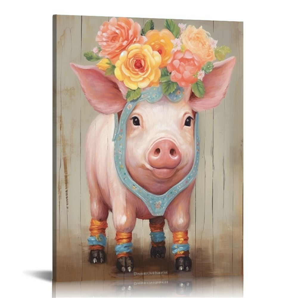Nawypu Funny Piggy and Pink Butterfly Pig Pictures Wall Art Farmhouse ...