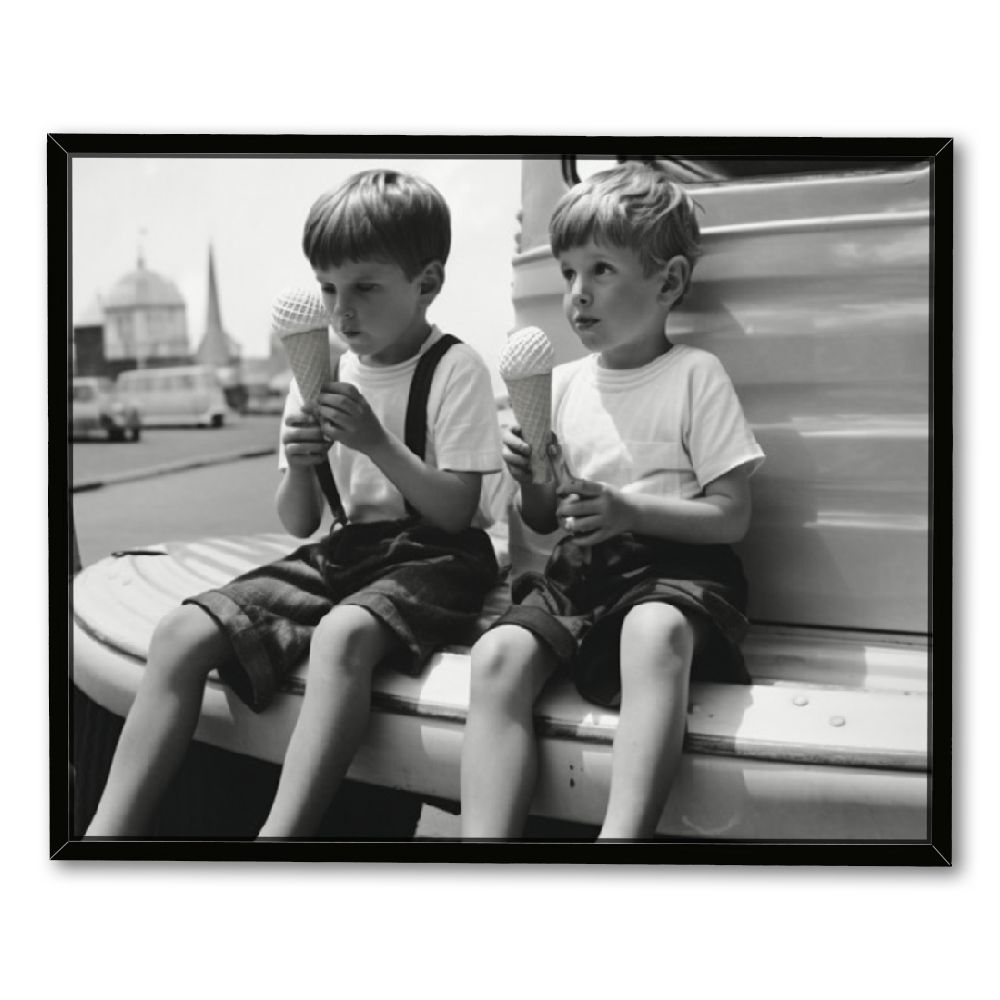 Nawypu Funny Posters Black and White Retro Posters Boys Eating Ice ...