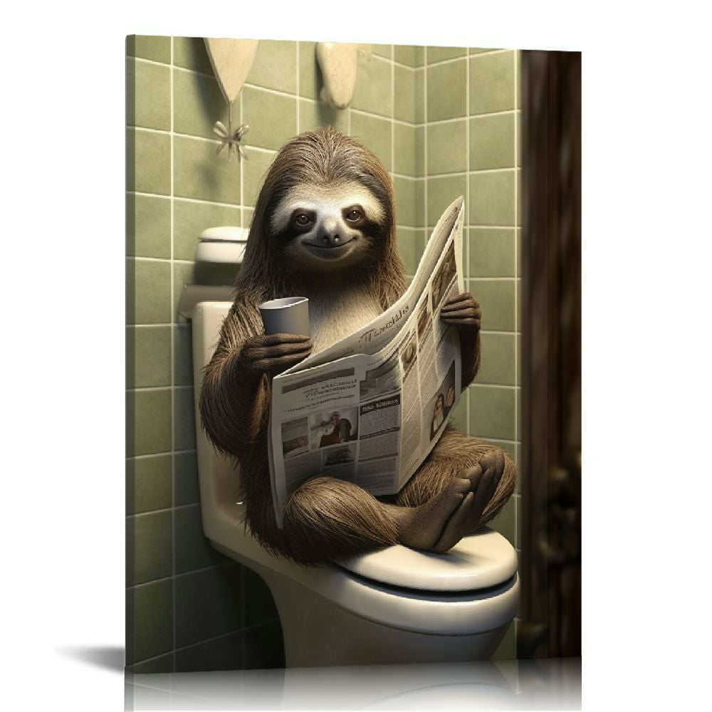 Nawypu Funny Sloth Bathroom Canvas Wall Art Cute Sloth In Toilet ...