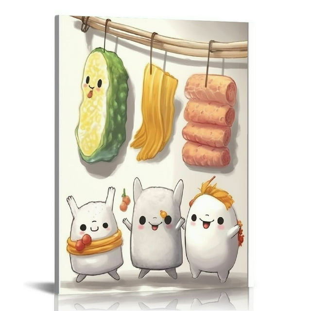 Nawypu Funny Sushi Canvas Wall Art Cute Food Poster Food Art Prints ...