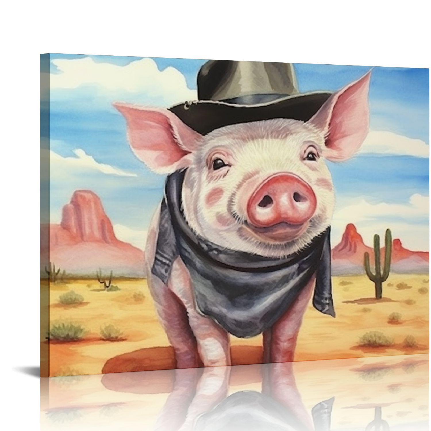 Nawypu Funny Wild West Fashion Baby Pig Blue Watercolor Painting Canvas ...