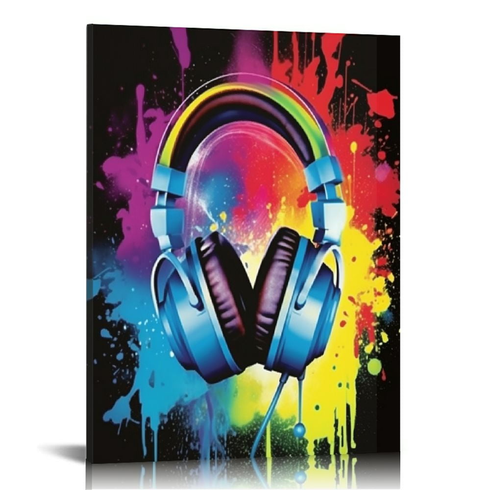 Nawypu Gaming Wall Art Gamepad Headphone Canvas Picture Watercolor ...