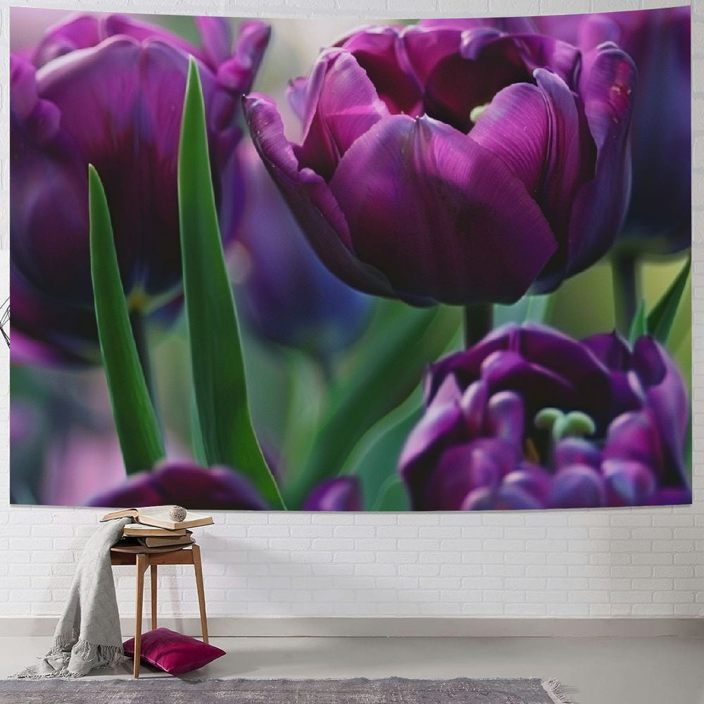 Nawypu Garden Purple Tulips Print Tapestry Soft Wide Wall Hanging ...