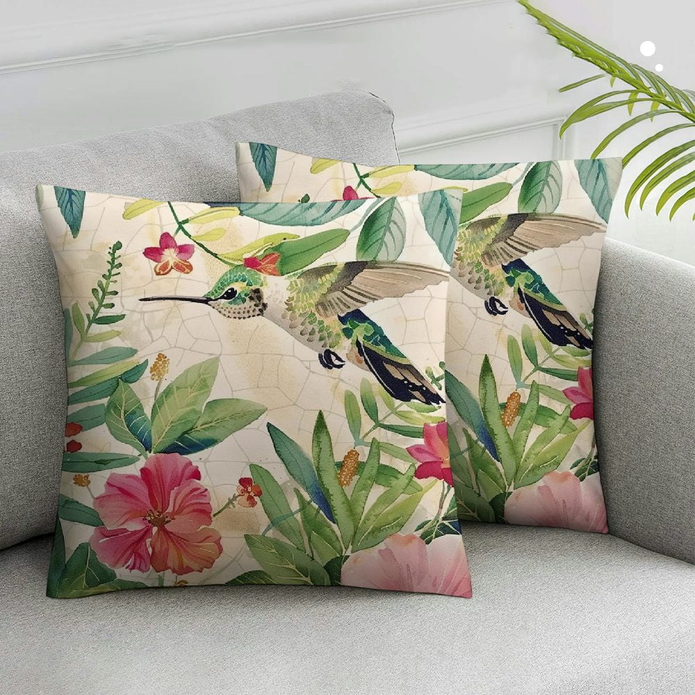 Nawypu Geranium Flower Hummingbird Decorative Throw Pillow Covers Set ...