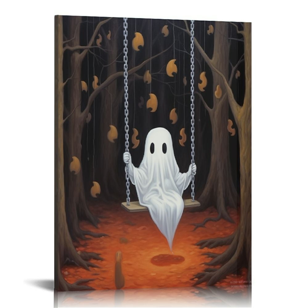 Nawypu Ghost on a Swing Wall Art Cute Ghost Pictures Spooky Vintage ...