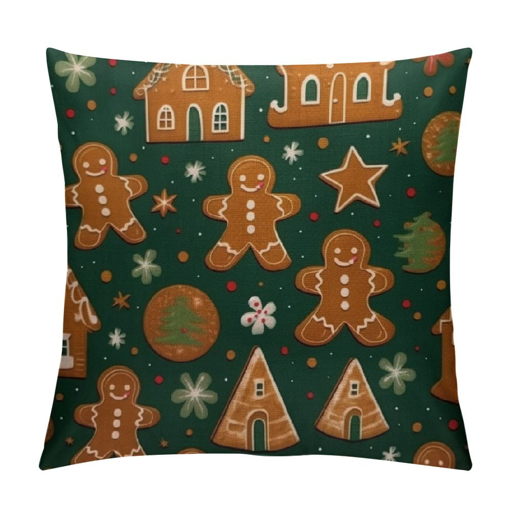 Nawypu Gingerbread Christmas Cookies Pillow Covers Green Background ...