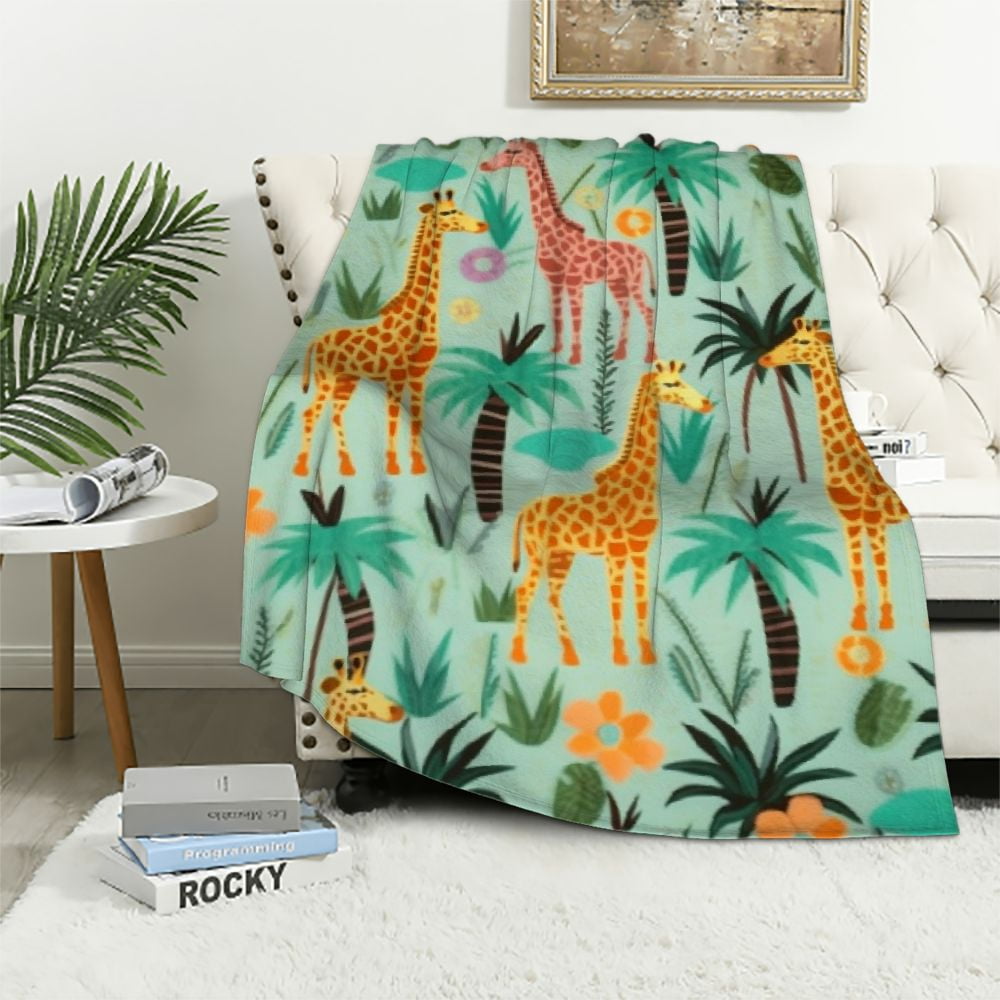ONETECH Giraffe Cartoon Cute Animal Blanket, Soft Blankets Flannel Bed ...