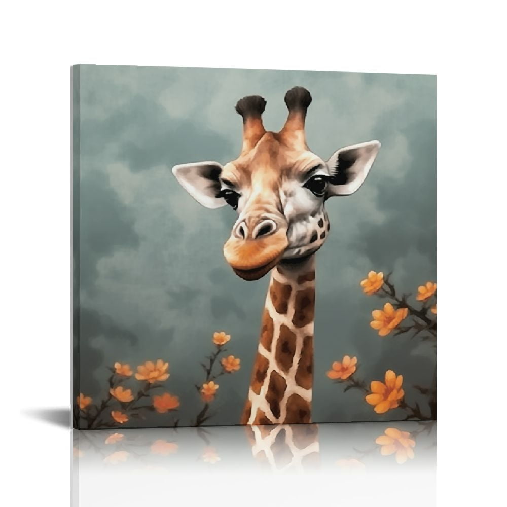 Nawypu Giraffe Decor Pictures Funny Wild Animals Framed Canvas Wall Art ...