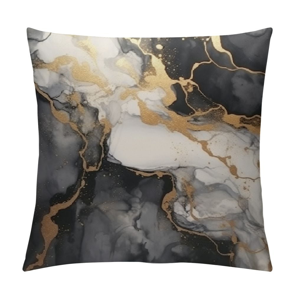Nawypu Gold and Black Grey Throw Pillow Covers Marble Texture Luxury ...