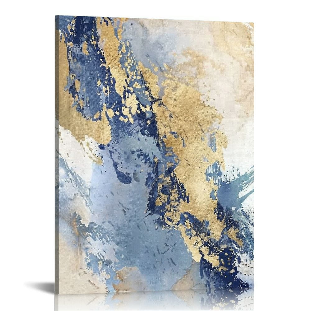 Nawypu Gold and Blue Abstract Canvas for Living Room,Framed Wall Art ...