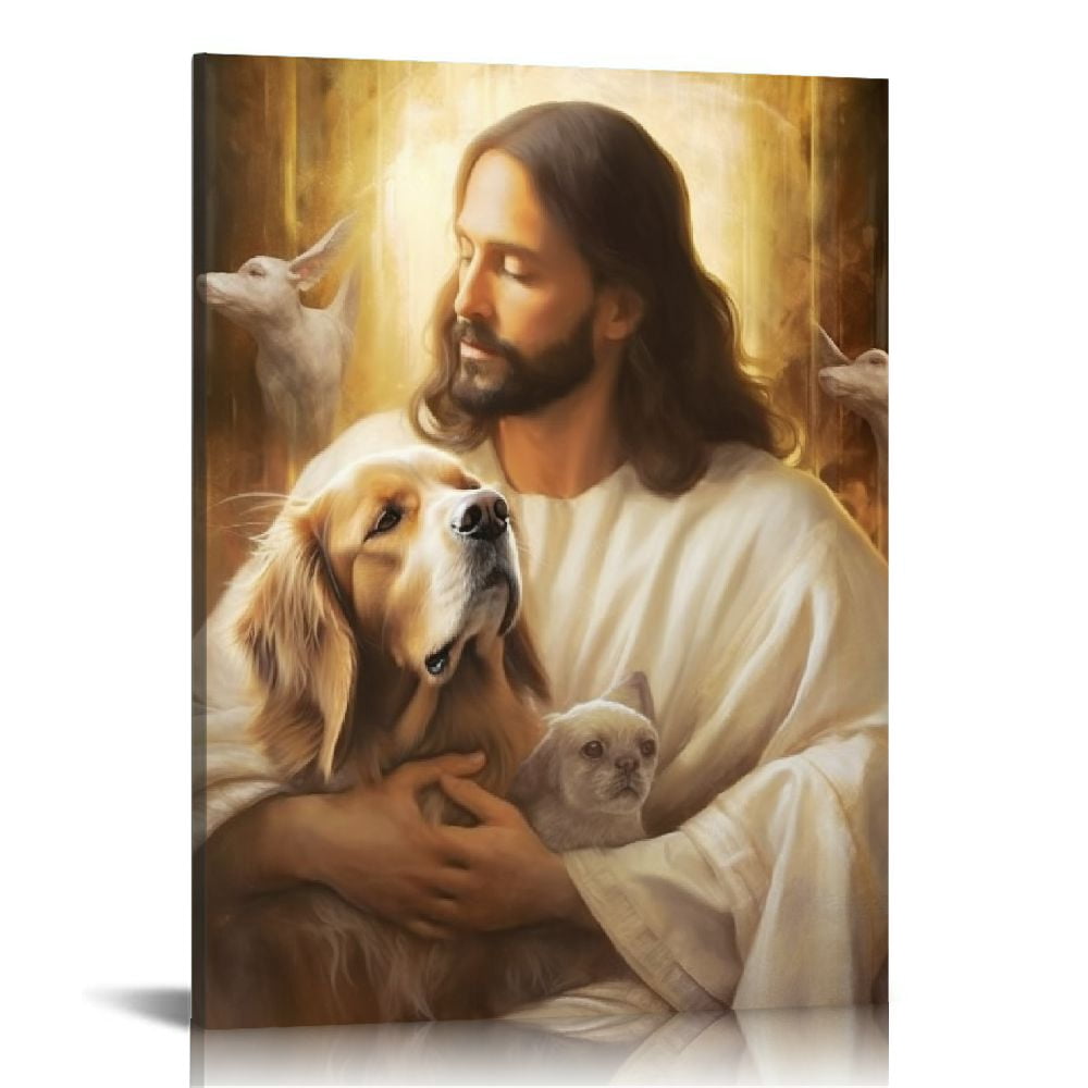 Nawypu Golden Retriever Canvas Wall Art Painting, Dog drawing, Jesus ...