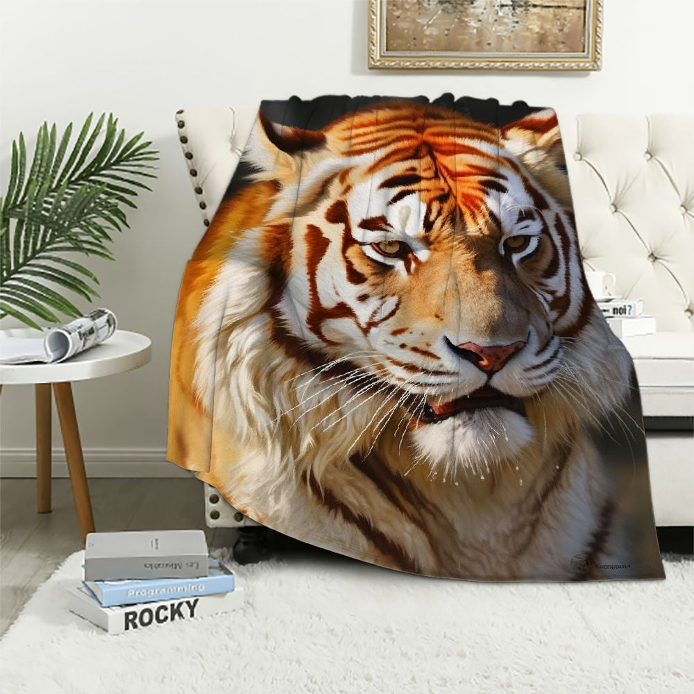 Nawypu Golden Tiger Blanket Animal Print Soft Fuzzy Plush Throw for ...