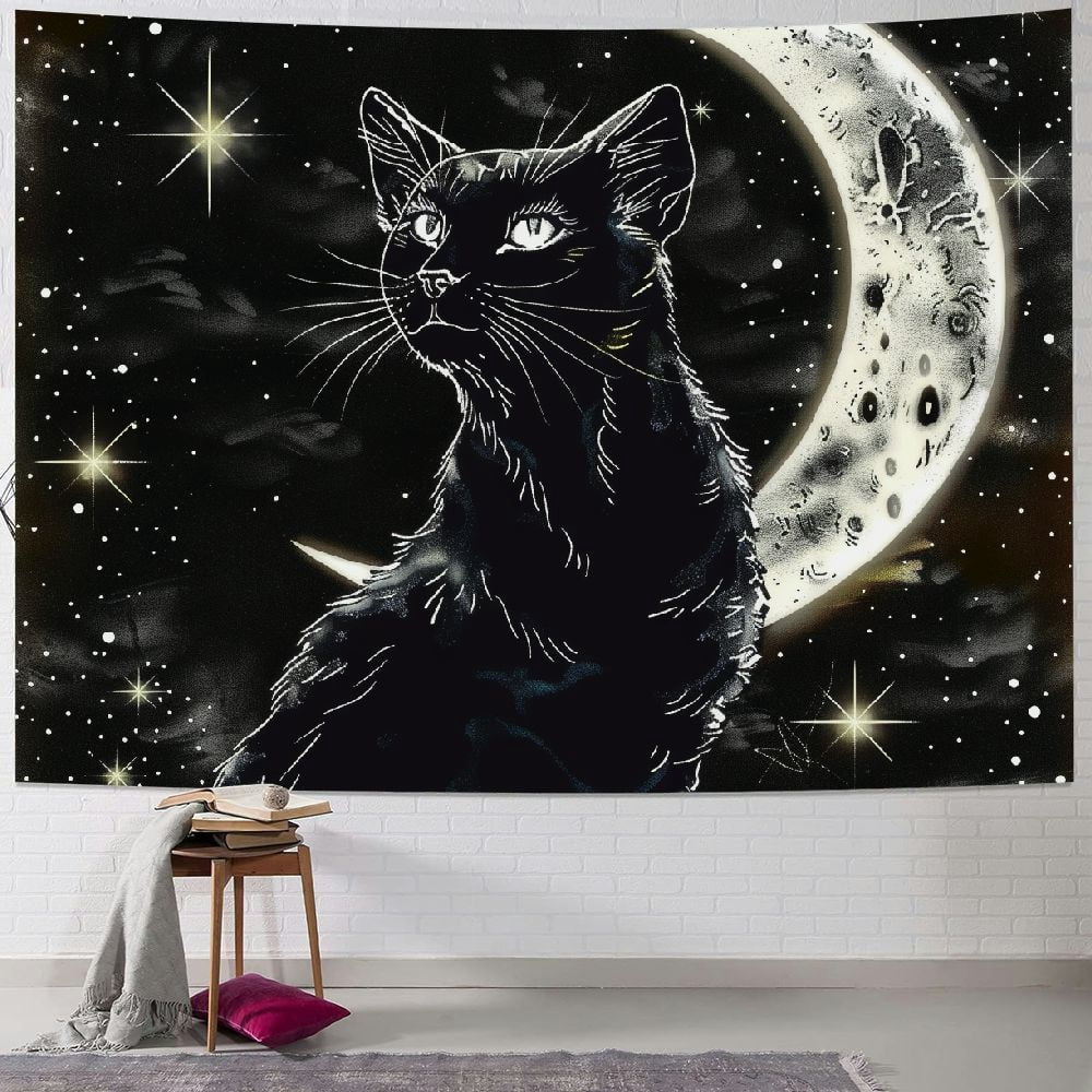Nawypu Gothic Black Cat Vertical Tapestry, Witchy Black and White Tarot ...