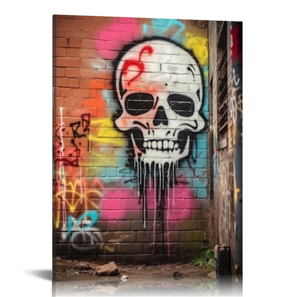 Nawypu Gothic Graffiti Canvas Wall Art, Skeleton Graffiti Poster Canvas ...