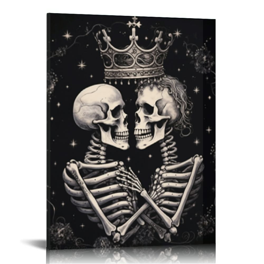 Nawypu Gothic Macabre Art Sugar Skull The Kissing Lovers Canvas Wall ...