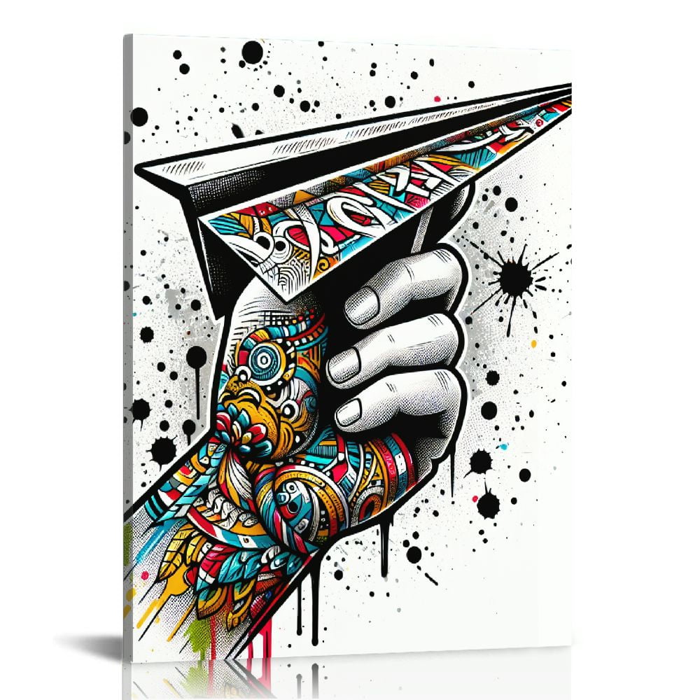 Nawypu Graffiti Wall Art Banksy Canvas Wall Art Paper Airplane Colorful ...