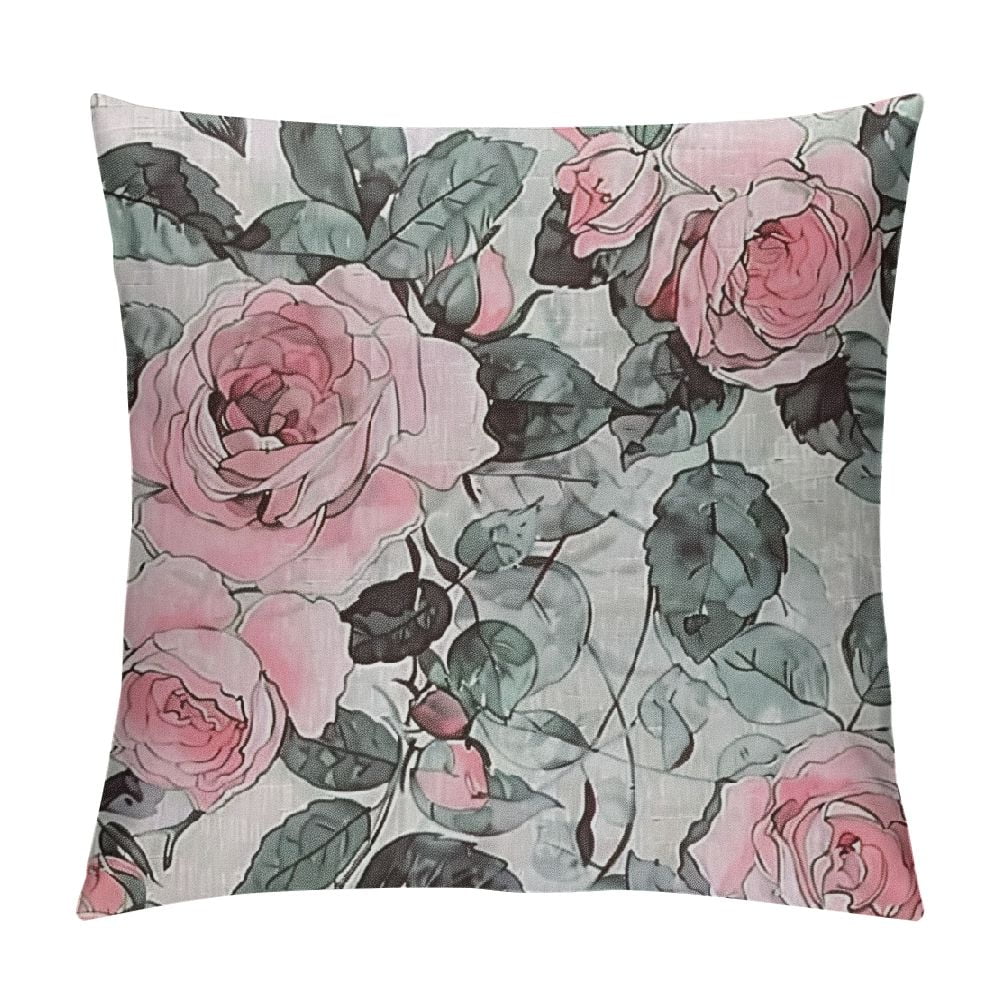 WERPE Gray Pink Flowers Leaves Home Decorative Rectangle Pillow Cases ...