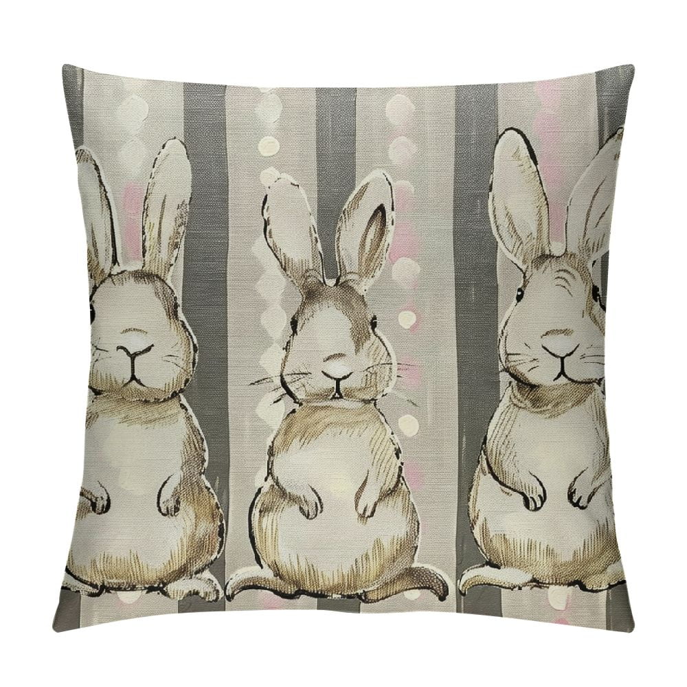 Nawypu Gray Stripes Bunny Easter Throw Pillow Cover, Rabbit Holiday ...