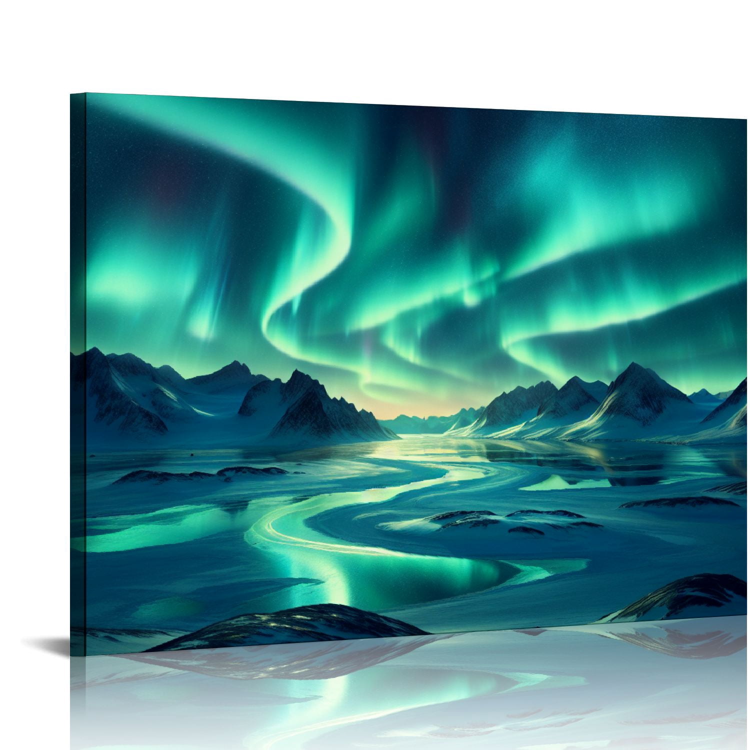 Nawypu Green Blue Aurora Wall Art Northern Light Canvas Prints on ...
