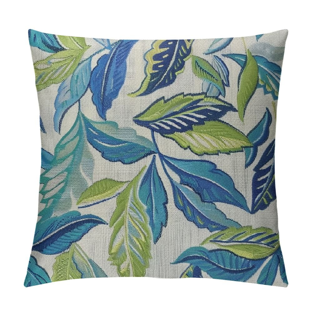 Nawypu Green Blue Tropical Leaf Pillow Covers 18x18 Inch Palm Leaves ...