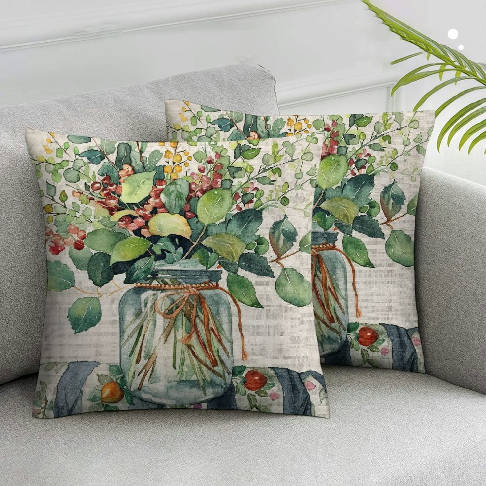 Awypu Green Eucalyptus Leaves Pillow Covers Spring Summer Farmhouse ...