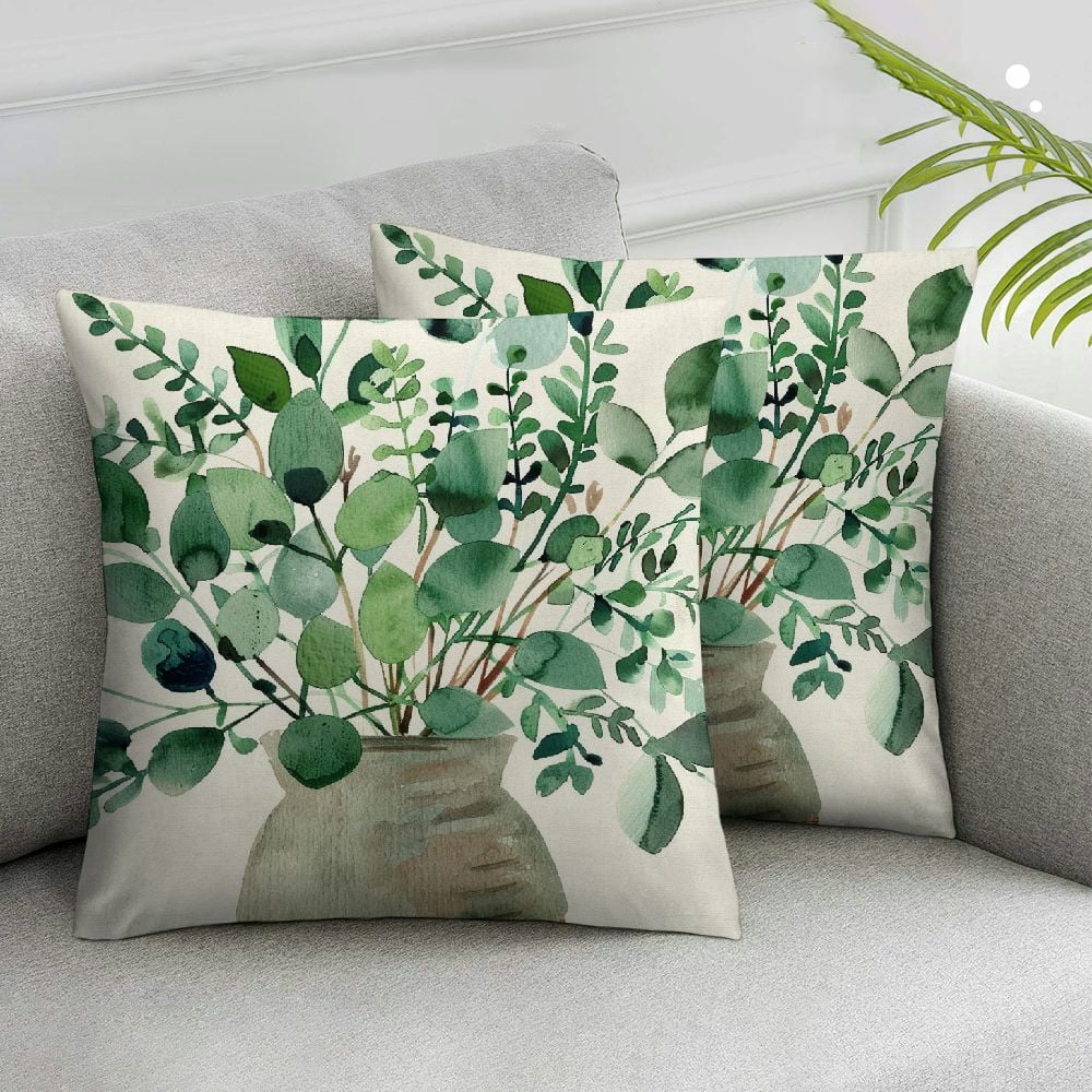 Awypu Green Eucalyptus Leaves Spring Throw Pillow Covers Greenery ...