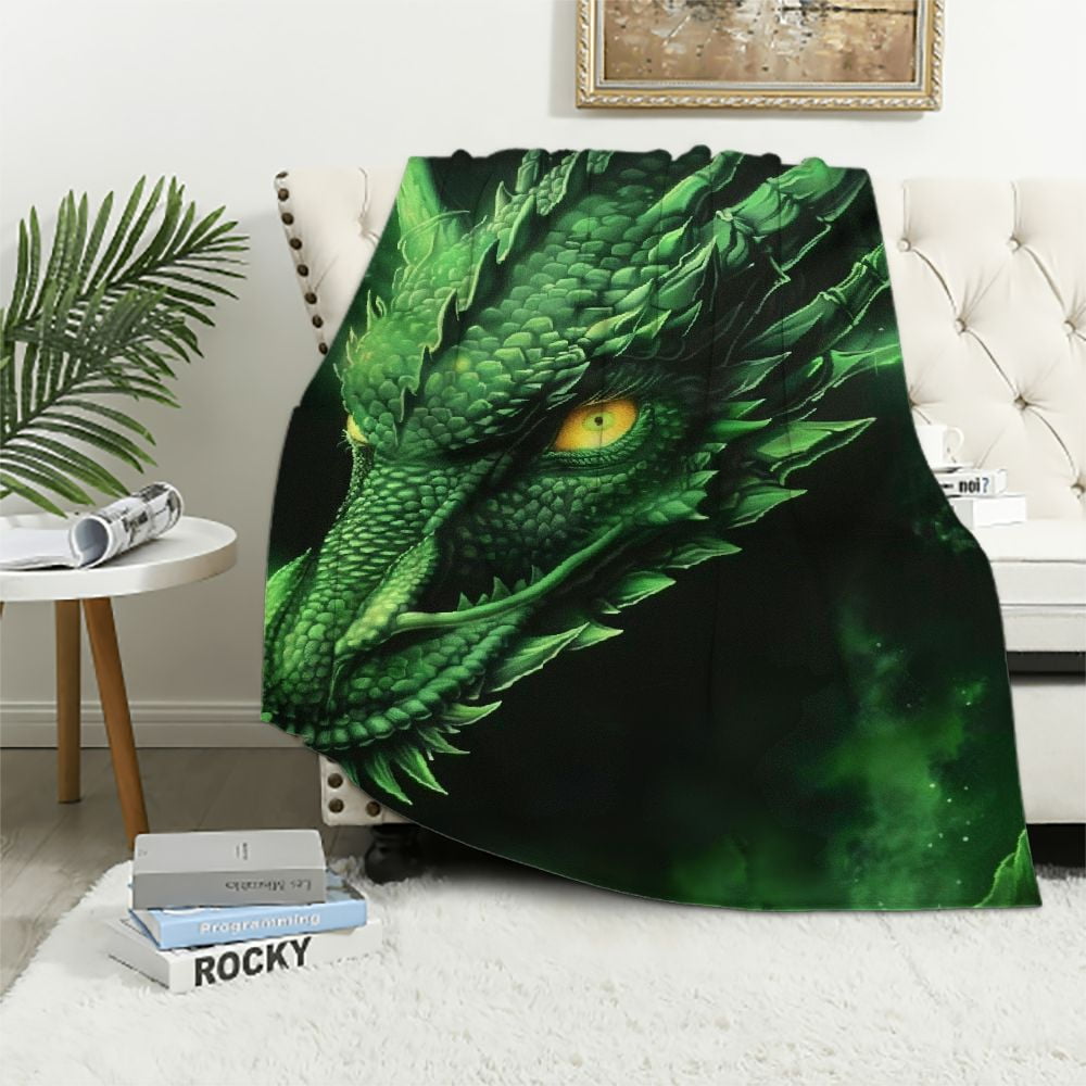 Nawypu Green Fire Dragon Throw Blankets Twin Size -Thick Fuzzy Warm ...