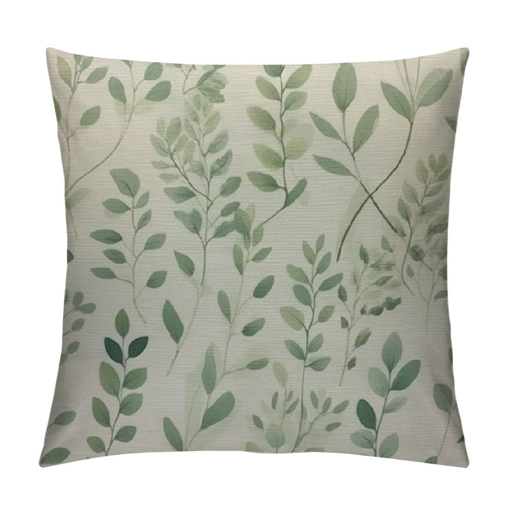 Nawypu Green Leaf Watercolor Throw Pillow Cover Eucalyptus Greenery ...